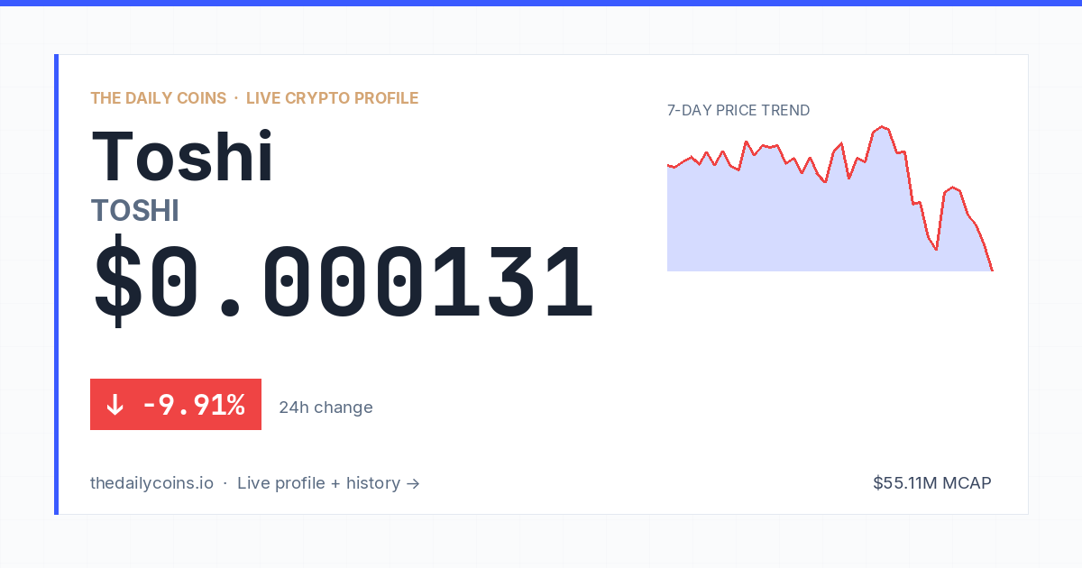 Toshi (TOSHI) Price, Market Cap & Live Data